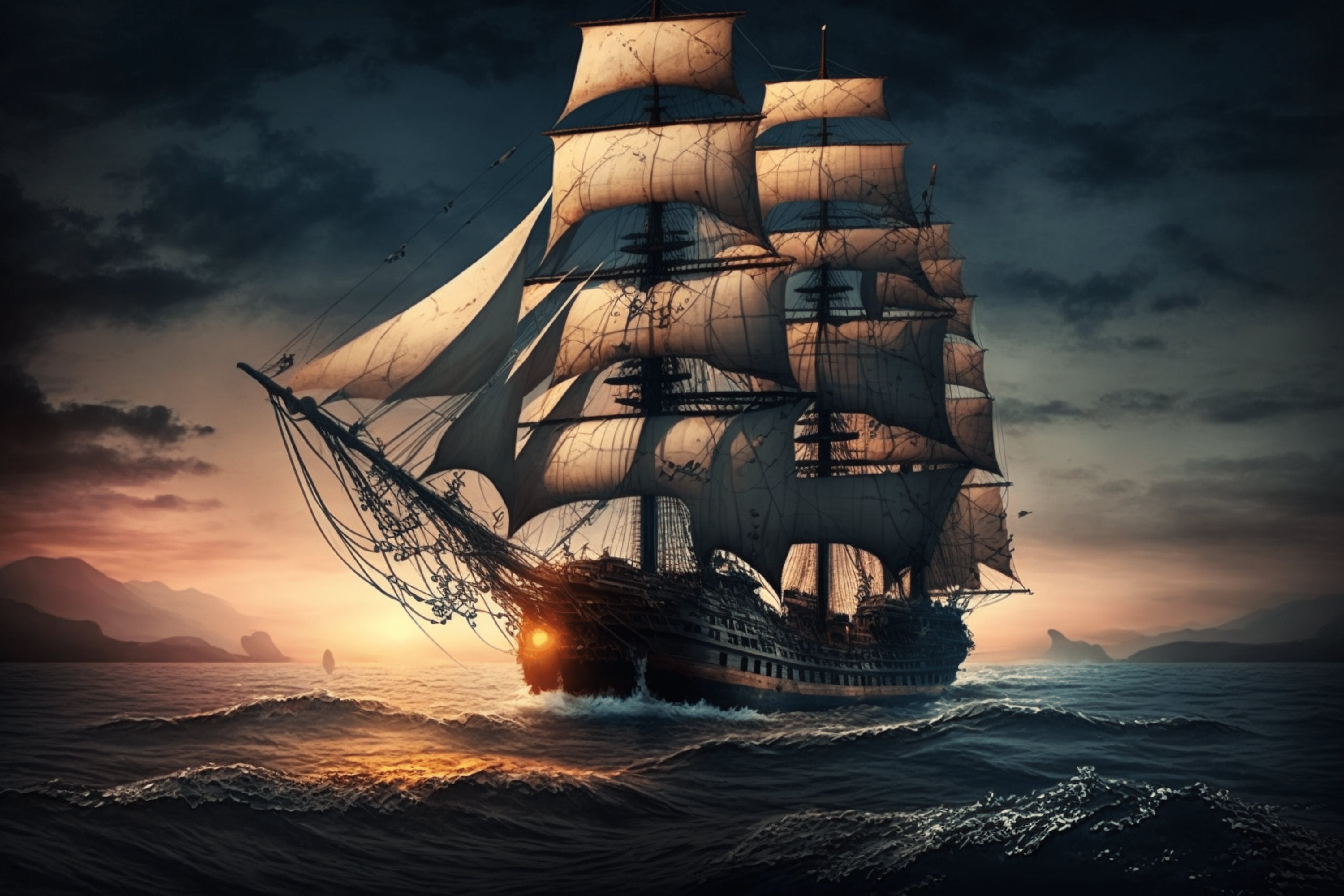 Nautical Printable Art: Ship Sailing the Sea - Digital Download - Etsy
