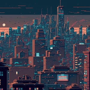 Digital Pixel City Illustration - Instant Art Download - Etsy