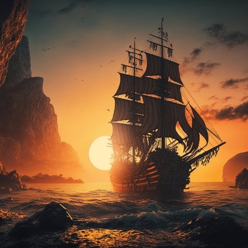 Instant Download Digital Art: Pirate Ship Painting Printable - Etsy