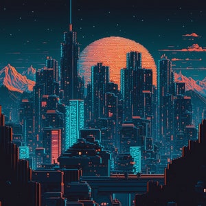 Digital Pixel City Illustration - Instant Art Download - Etsy