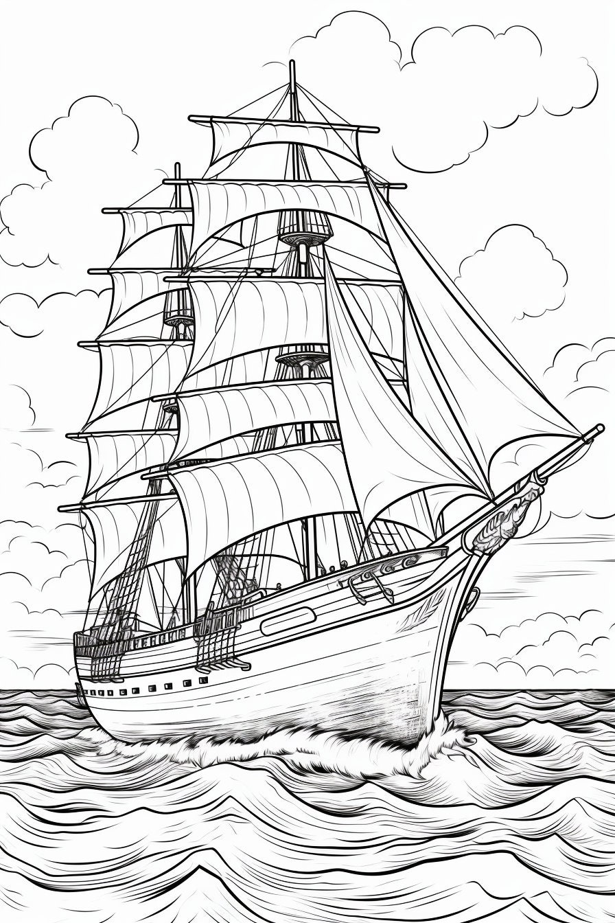 Boat Coloring Pages: Nautical Adventure, Instant Download (digital Art ...