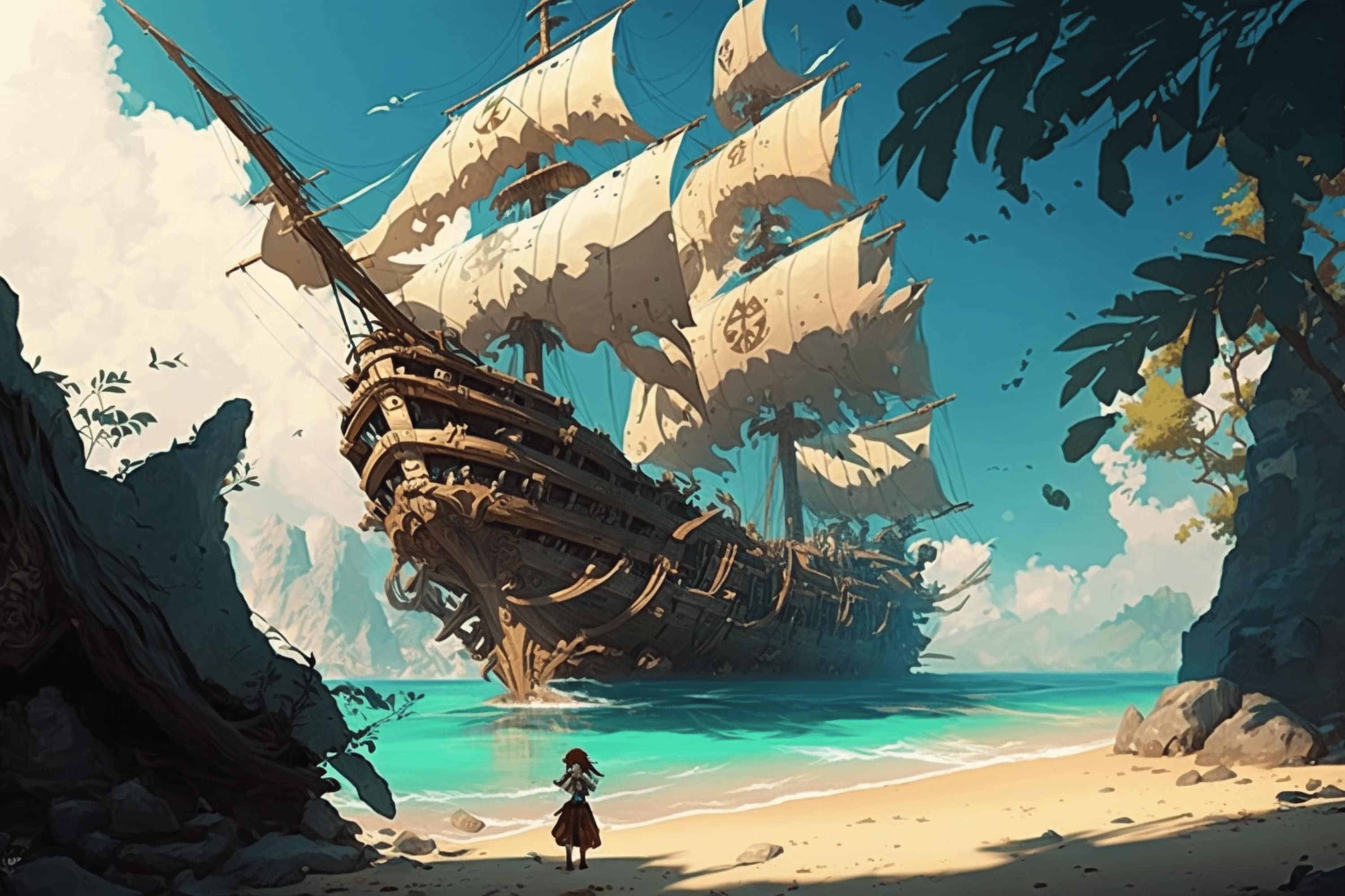 Anime Pirate Ship Printable Wall Art Instant Download For Fans Of Anime