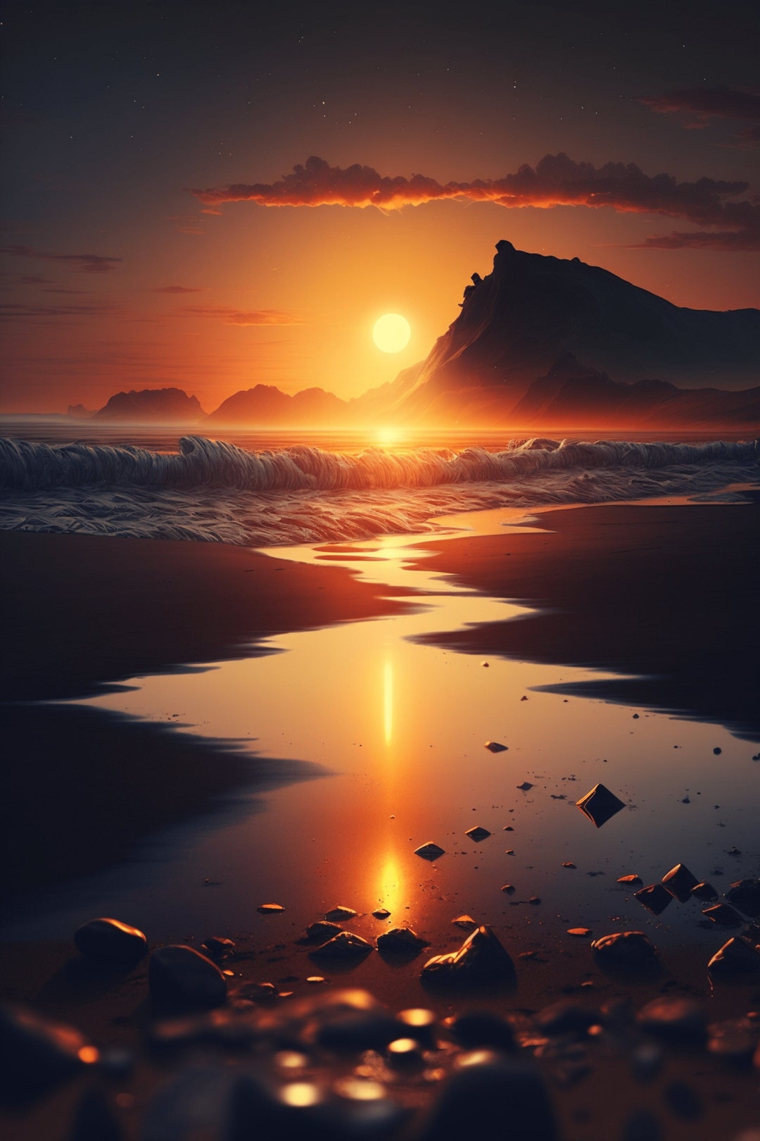 Sunrise Over Distant Mountains Digital Art - Instant Download - Etsy