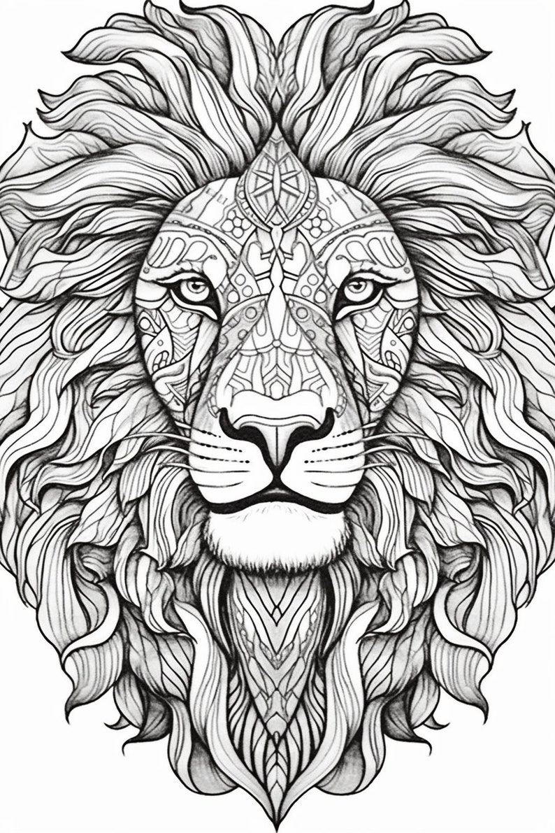 Lion Coloring Pages Digital Art Instant Download - Enhance Creativity ...