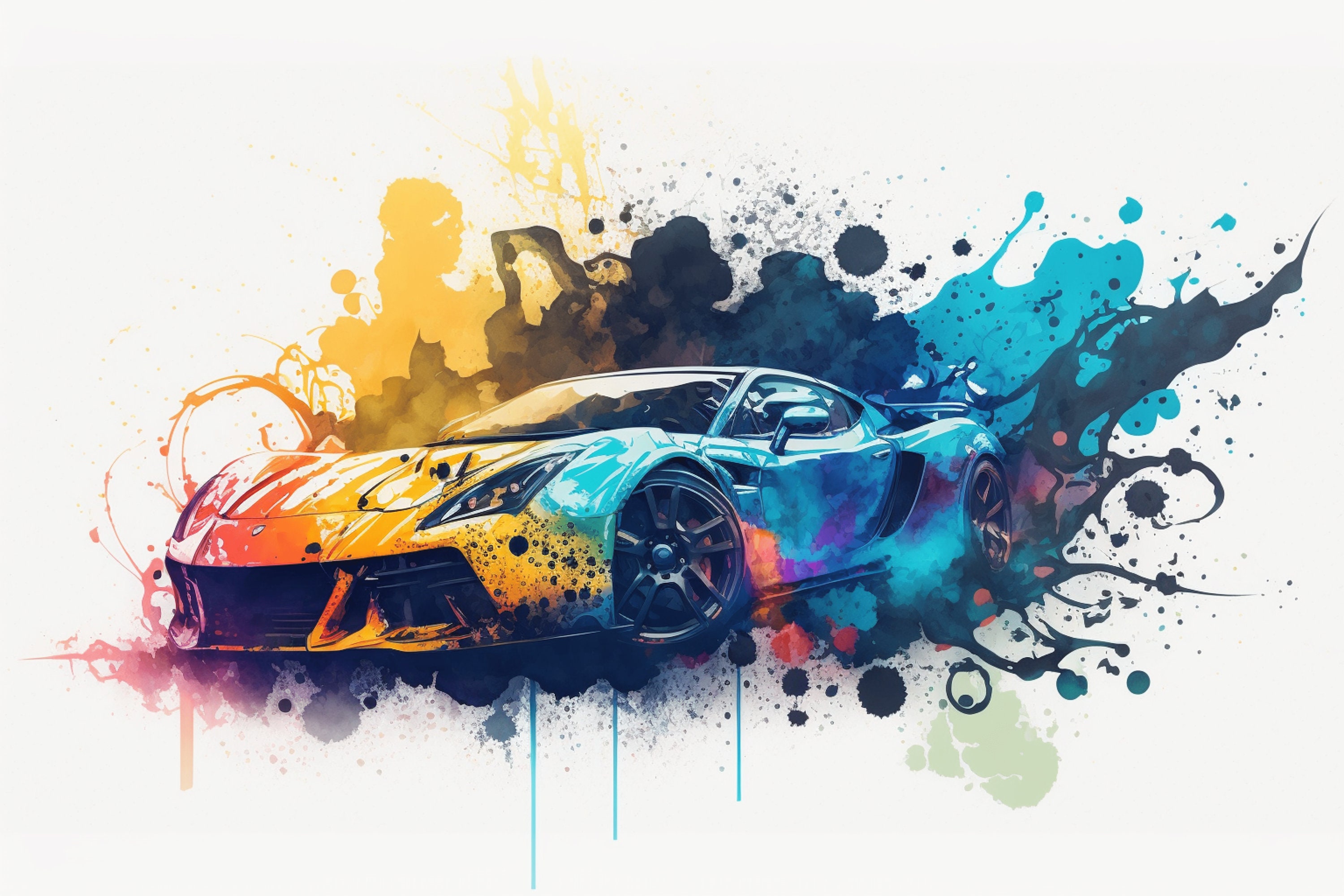 Watercolor Sports Car Art Print | Instant Download Digital Art - Etsy