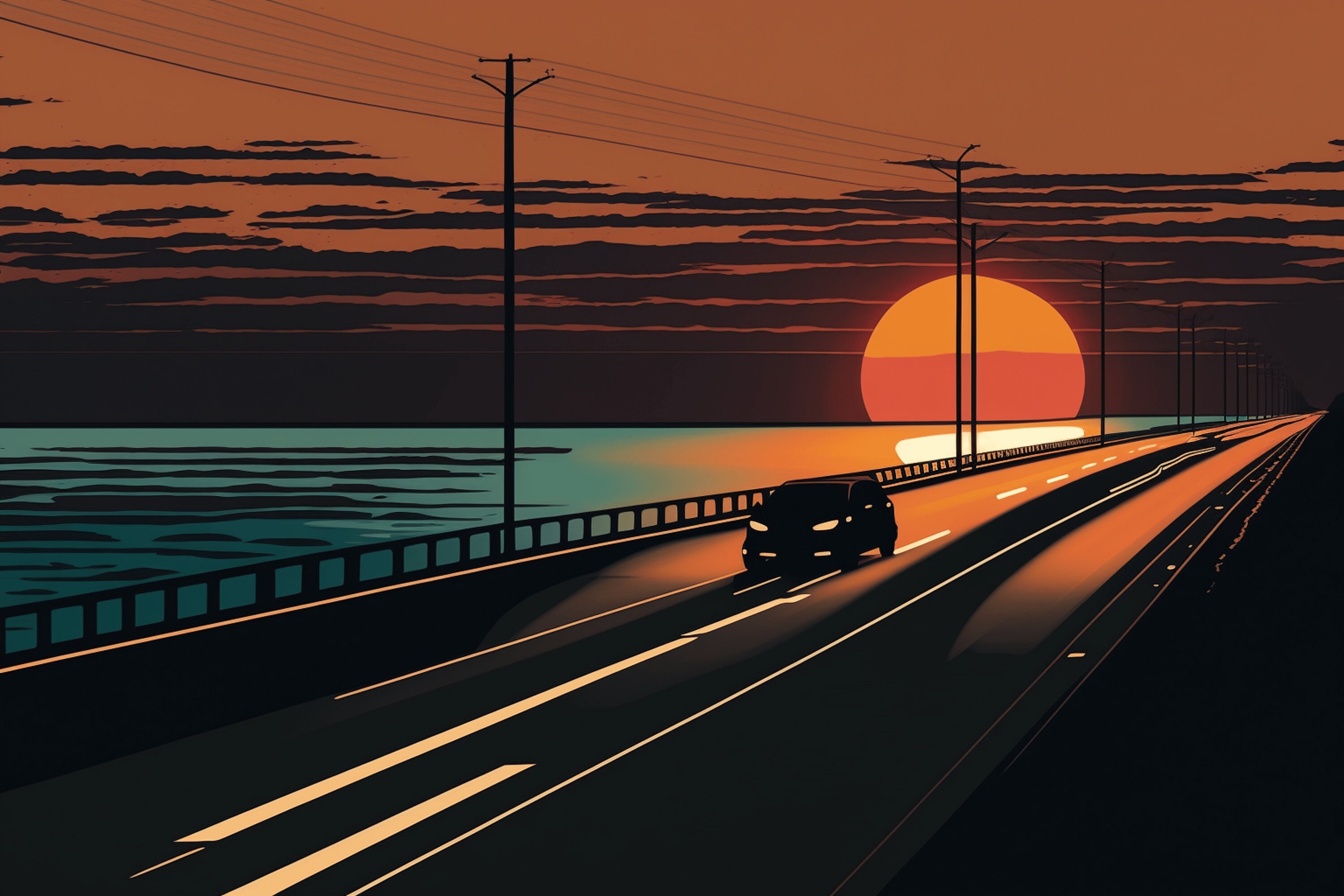 Scenic Drive at Sunset: Digital Art Instant Download for Wall Decor - Etsy