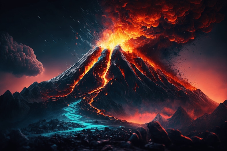 Erupting Volcano Printable Art - Digital Download - Etsy