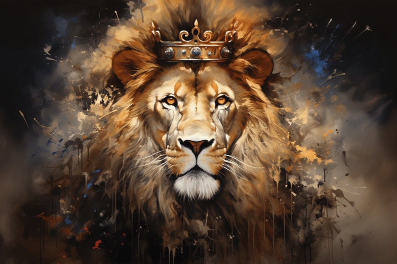 Rey de la selva: León con corona Descarga instantánea Arte de pared ...