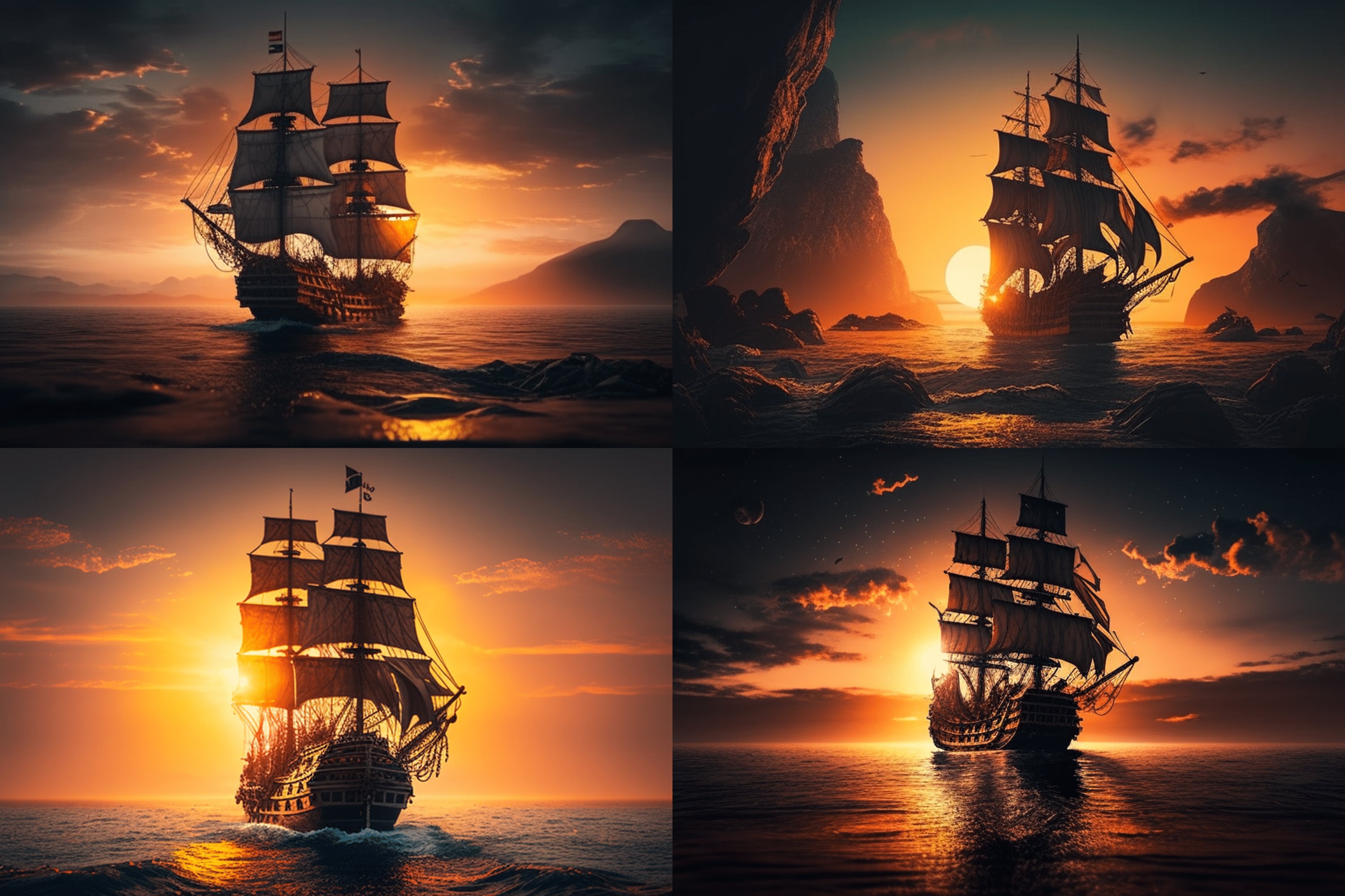 Ship at Sunset Digital Art - Instant Download - Etsy