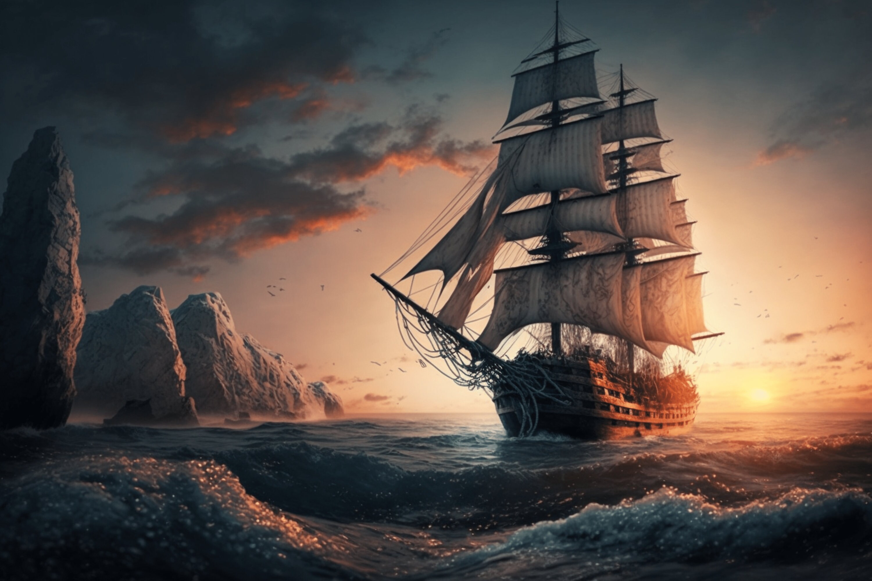 Nautical Printable Art: Ship Sailing the Sea - Digital Download - Etsy