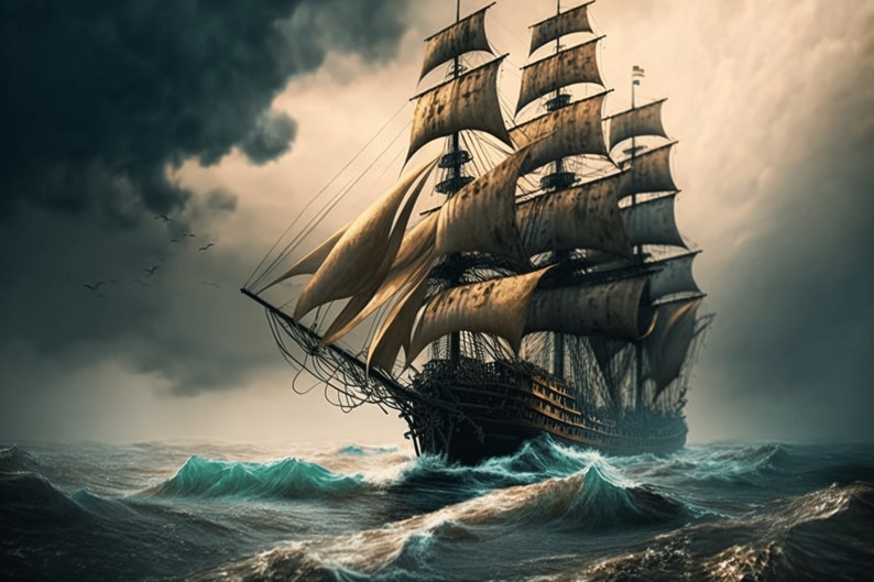 Nautical Printable Art: Ship Sailing the Sea - Digital Download - Etsy