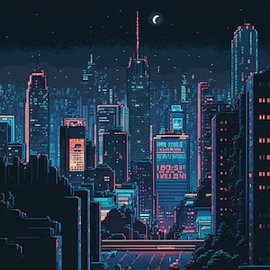 Digital Pixel City Illustration - Instant Art Download - Etsy