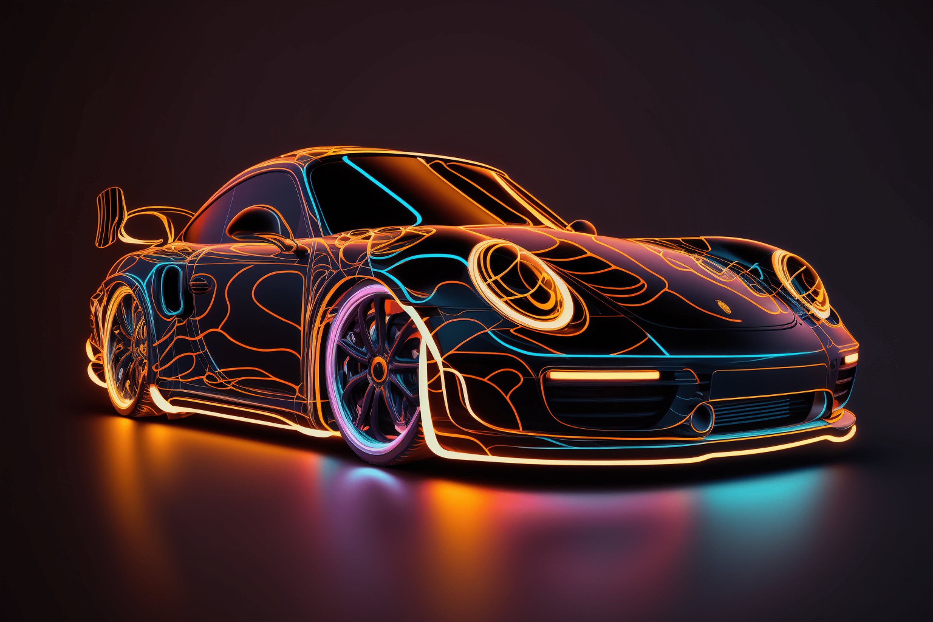Neon Abstract Porsche Sports Car Art Fan Gift - Instant Download - Etsy