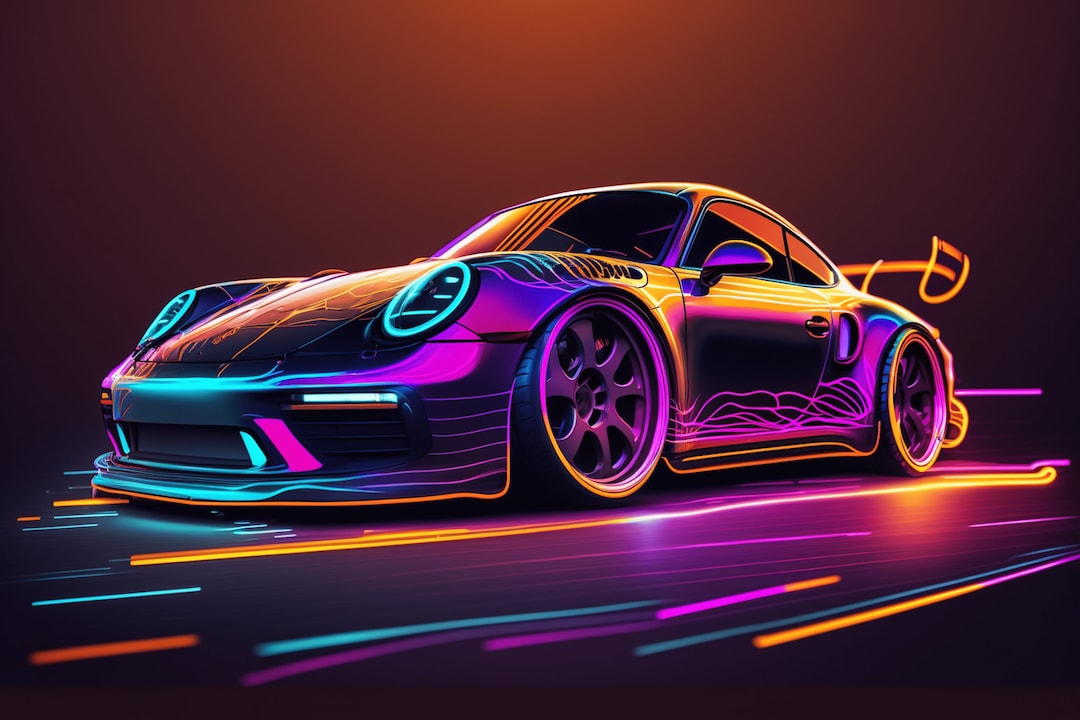 Neon Abstract Porsche Sports Car Art Fan Gift - Instant Download - Etsy