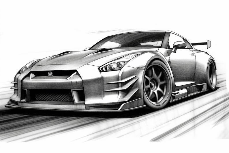 Pencil Sketch Nissan GTR Print Instant Download - Classic Wall Decor ...