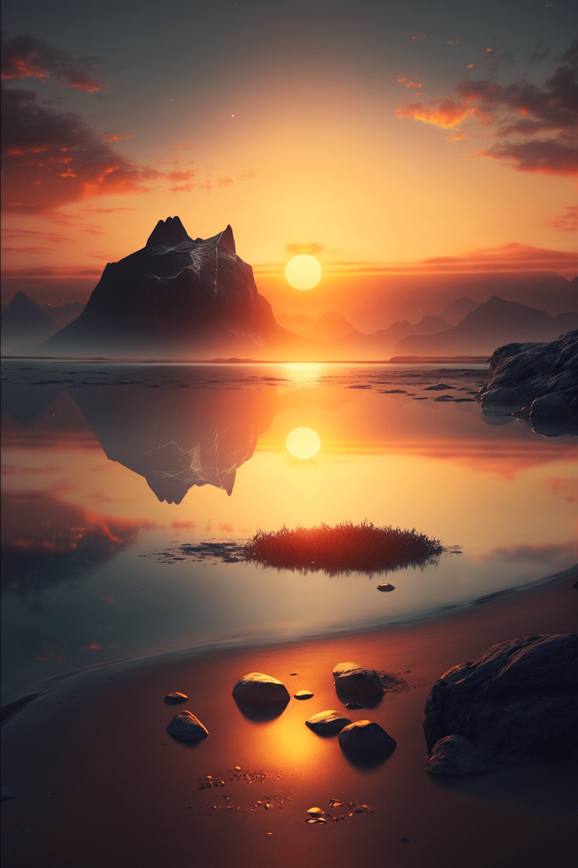 Sunrise Over Distant Mountains Digital Art - Instant Download - Etsy