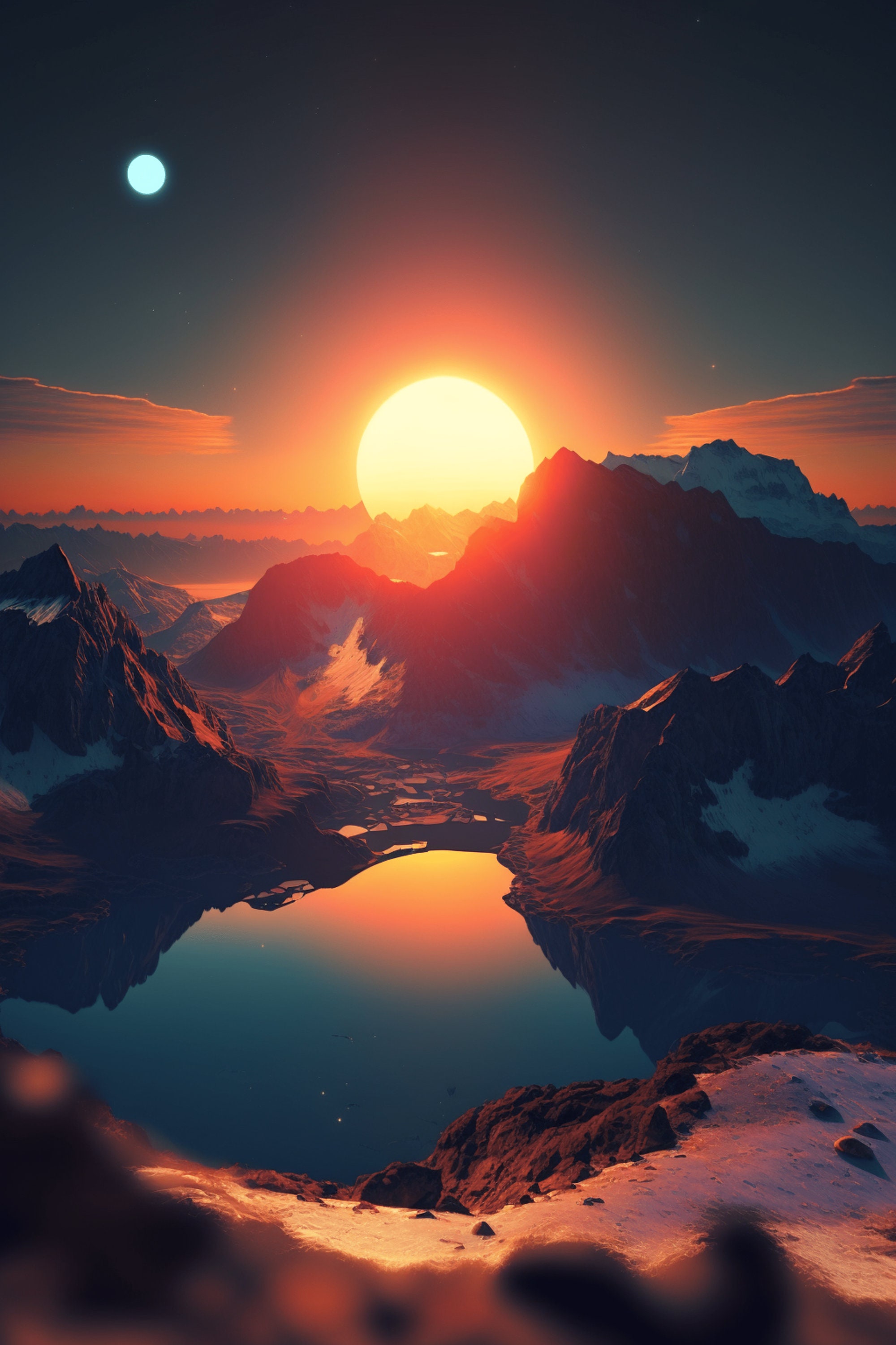 Sunrise Over Distant Mountains Digital Art - Instant Download - Etsy