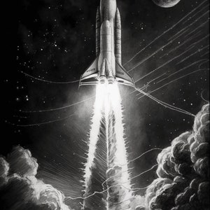 Digital Rocket Art Instant Download - Space Home Decor Wall Art Print ...