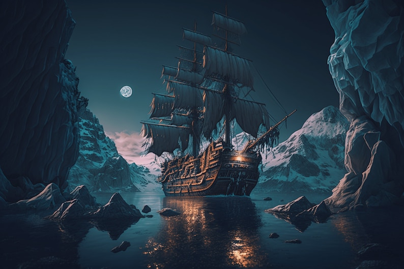 Pirate Ship Painting: Fantasy Sailing Art Print (digital Download) - Etsy