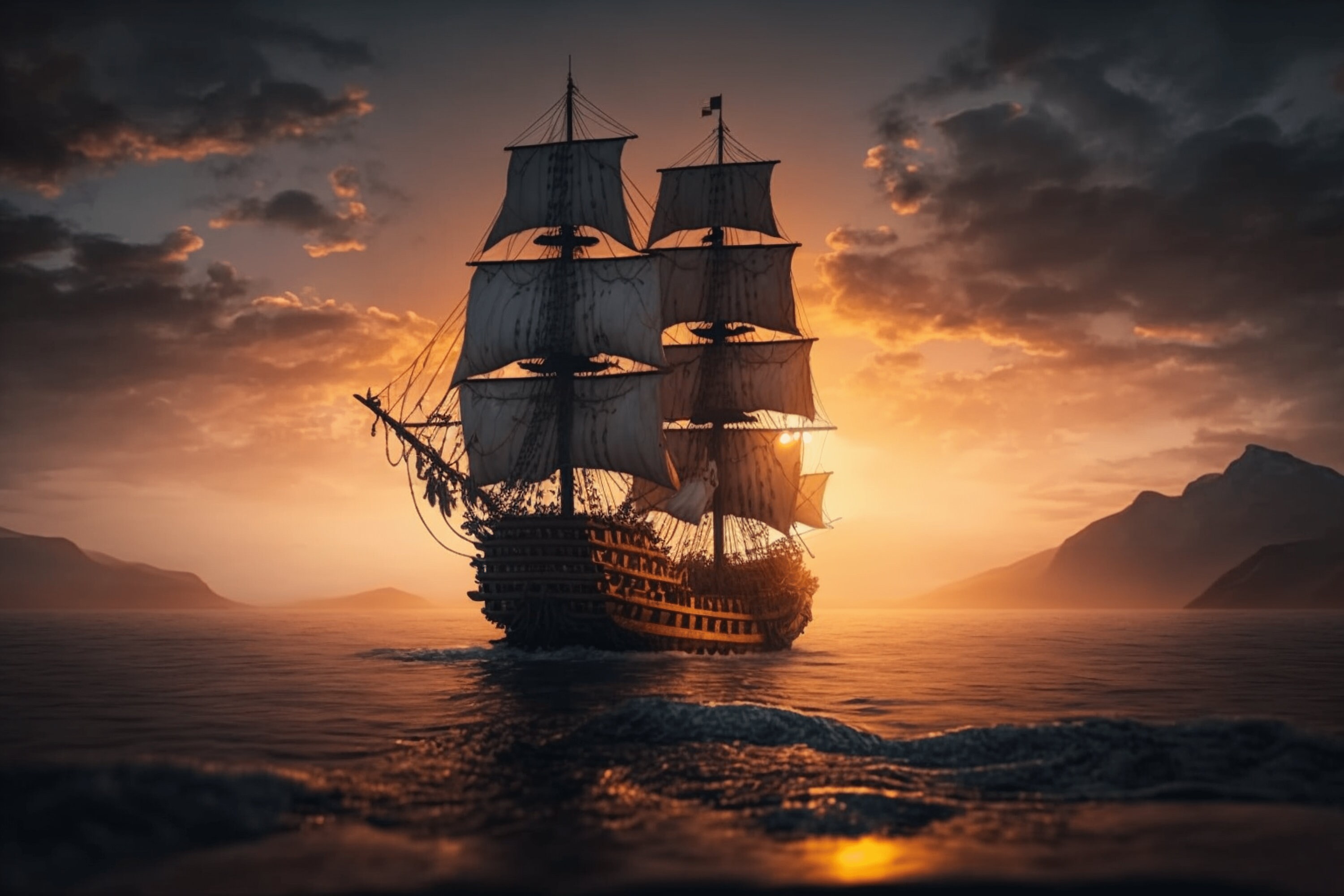 Ship at Sunset Digital Art - Instant Download - Etsy