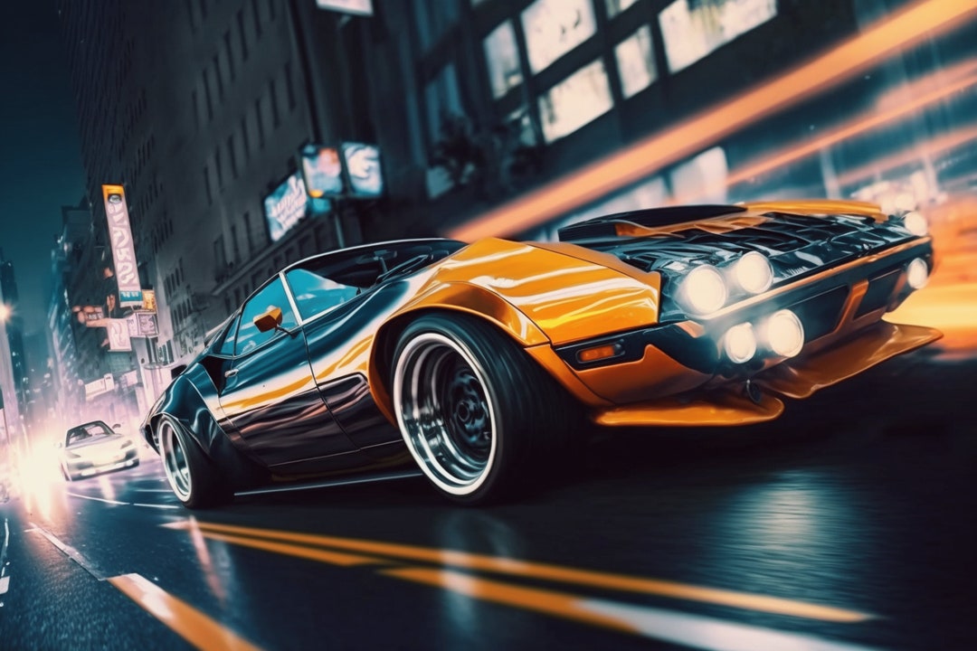 80s Retro Sports Car Art Print: Cityscape Digital Download - Etsy