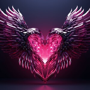 Symbol of Love and Freedom: Heart With Wings Digital Wall Art - Instant ...