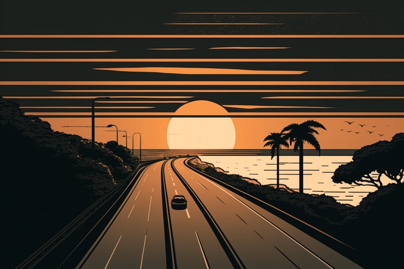 Scenic Drive at Sunset: Digital Art Instant Download for Wall Decor - Etsy