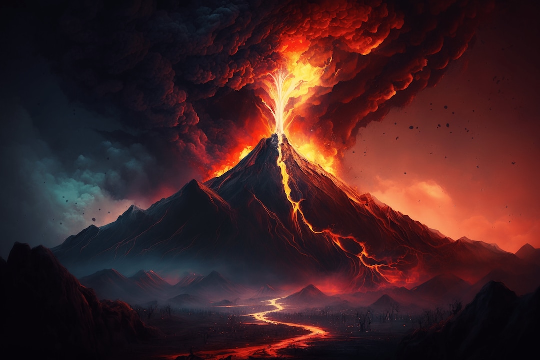 Erupting Volcano Printable Art - Digital Download - Etsy