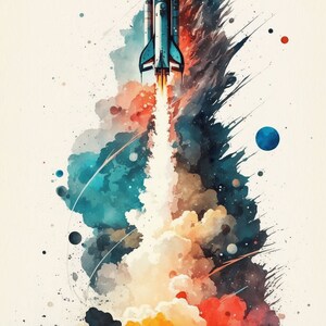 Digital Rocket Art Instant Download - Space Home Decor Wall Art Print ...