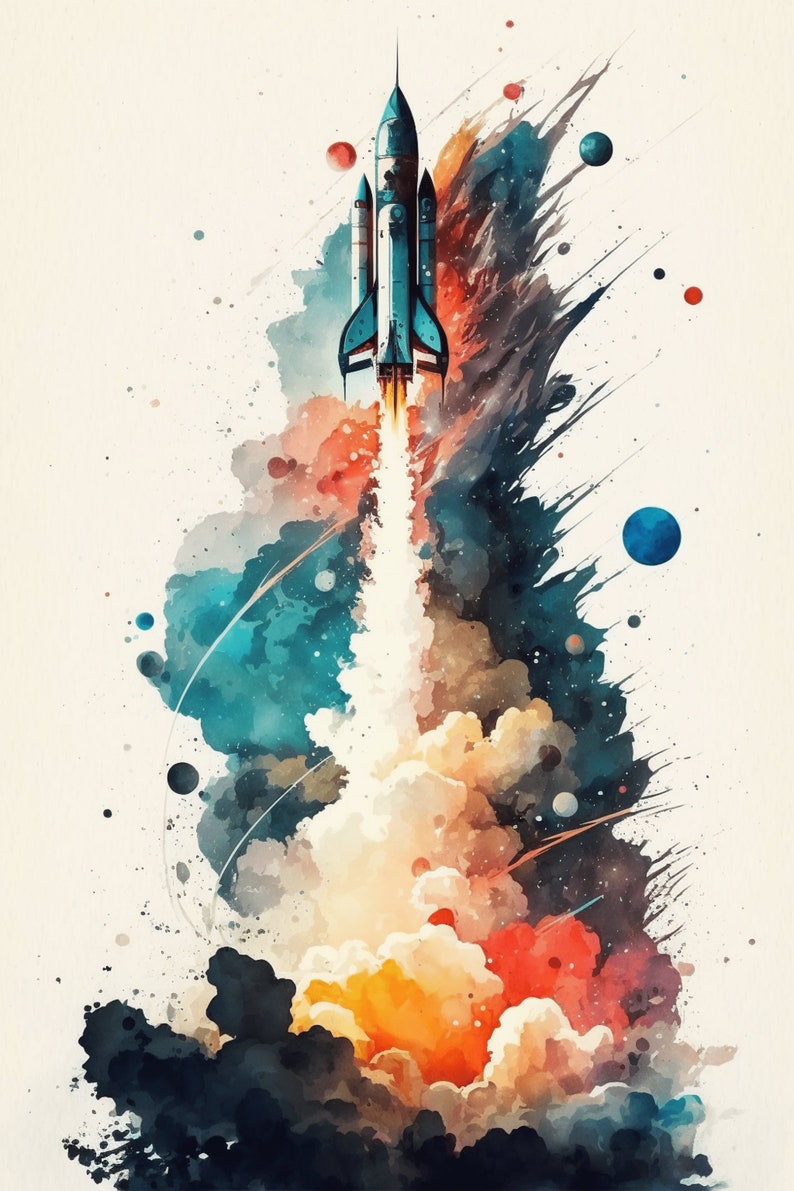 Digital Rocket Art Instant Download - Space Home Decor Wall Art Print ...