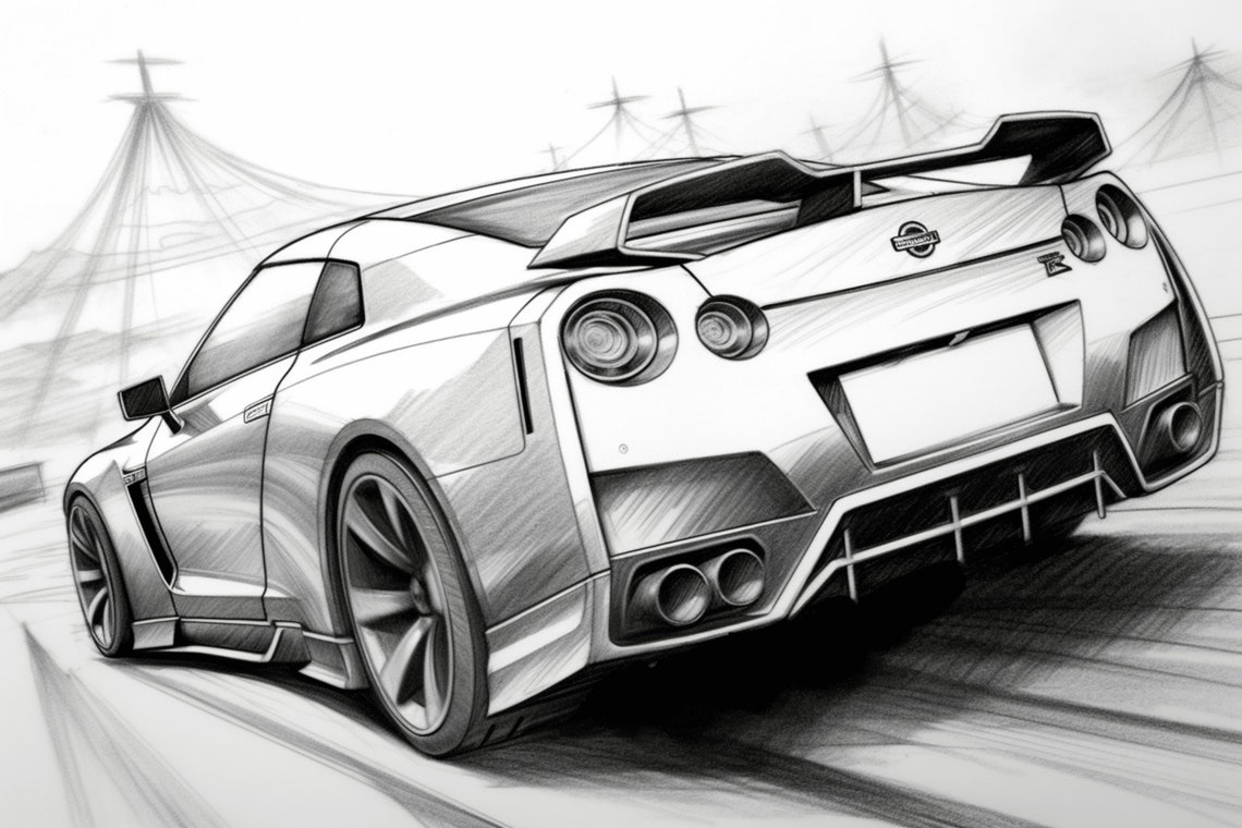 Pencil Sketch Nissan GTR Print Instant Download - Classic Wall Decor ...