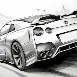 Pencil Sketch Nissan GTR Print Instant Download - Classic Wall Decor ...