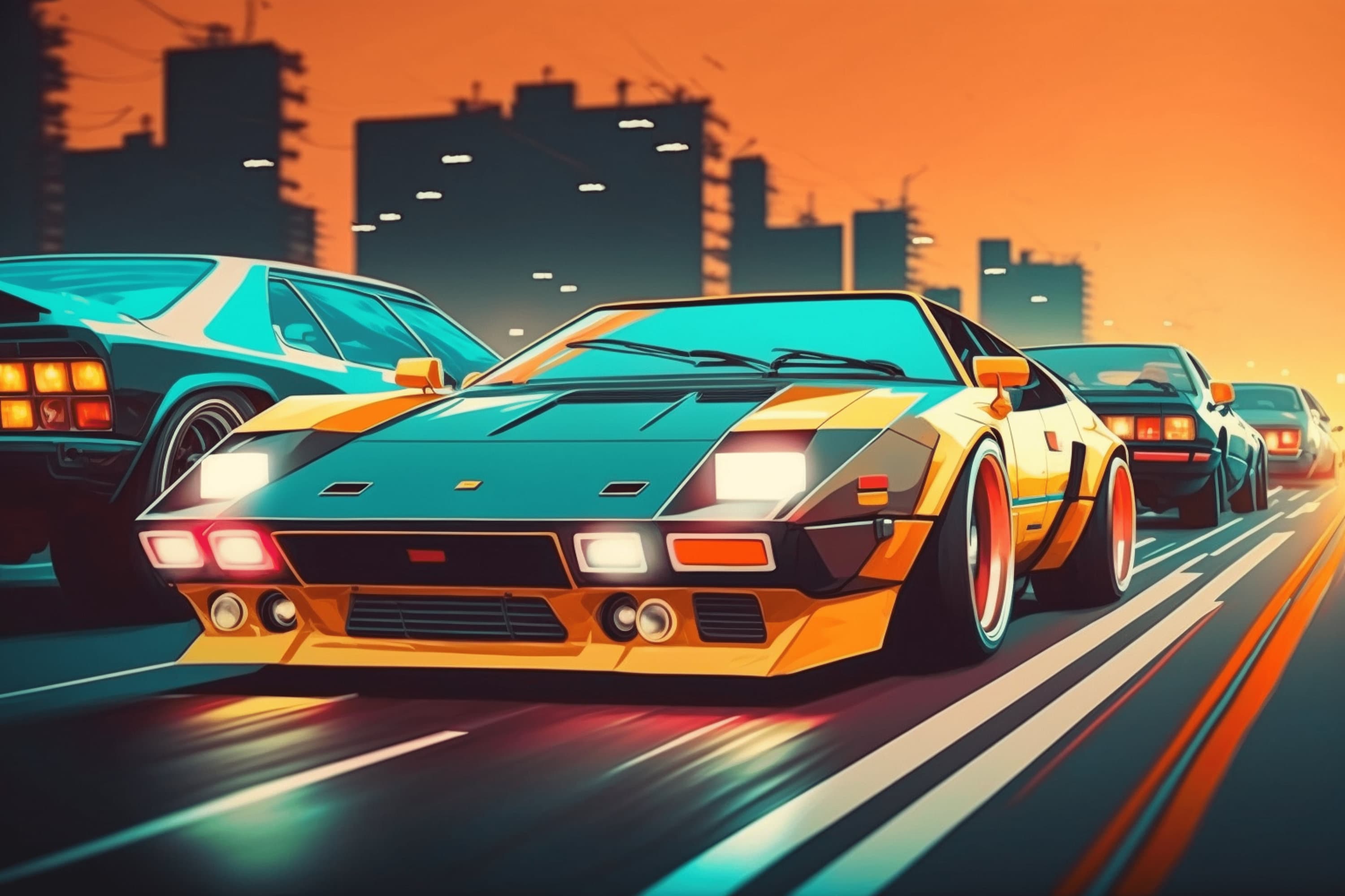 80s Retro Sports Car Art Print: Cityscape Digital Download - Etsy
