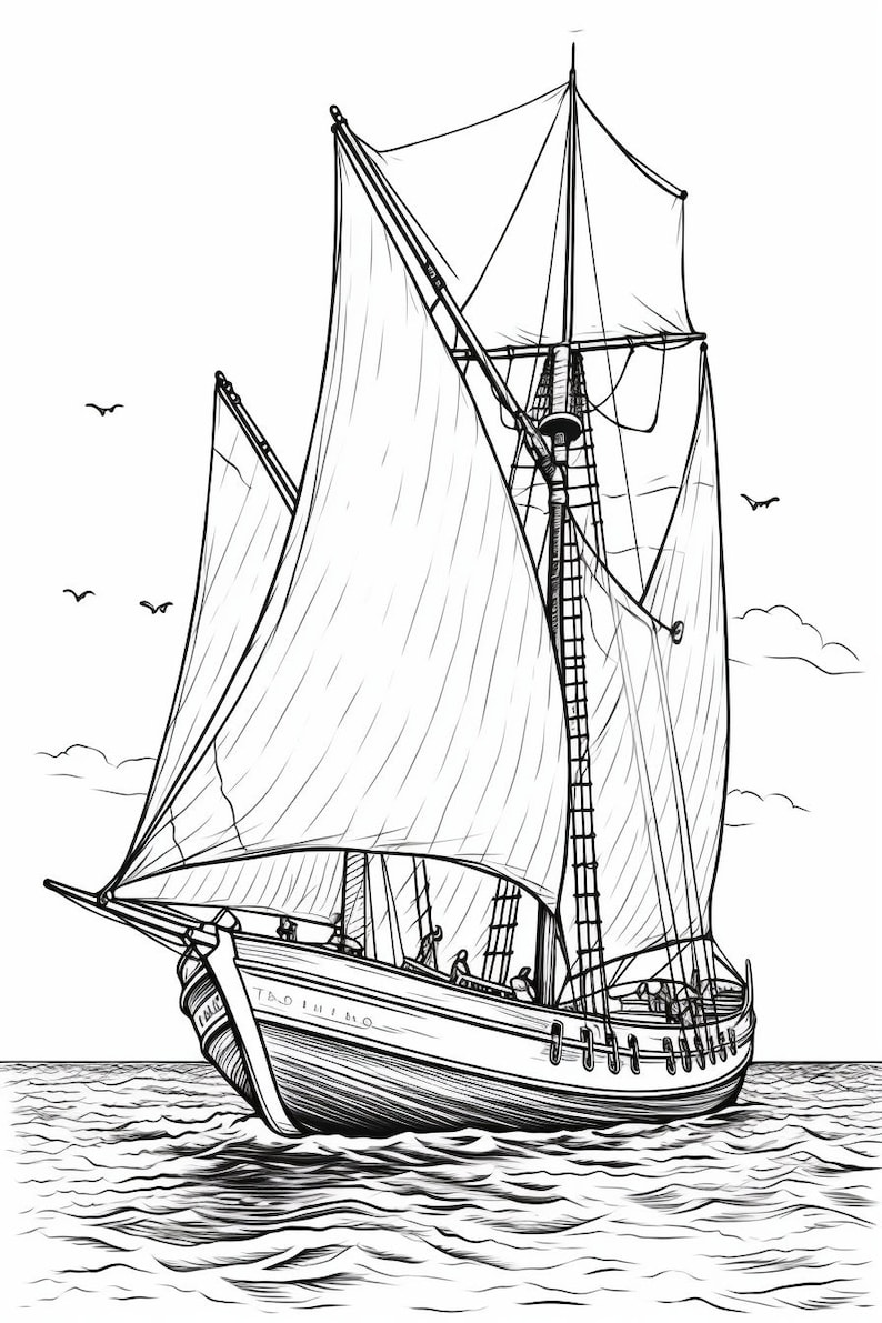 Boat Coloring Pages: Nautical Adventure, Instant Download (digital Art ...
