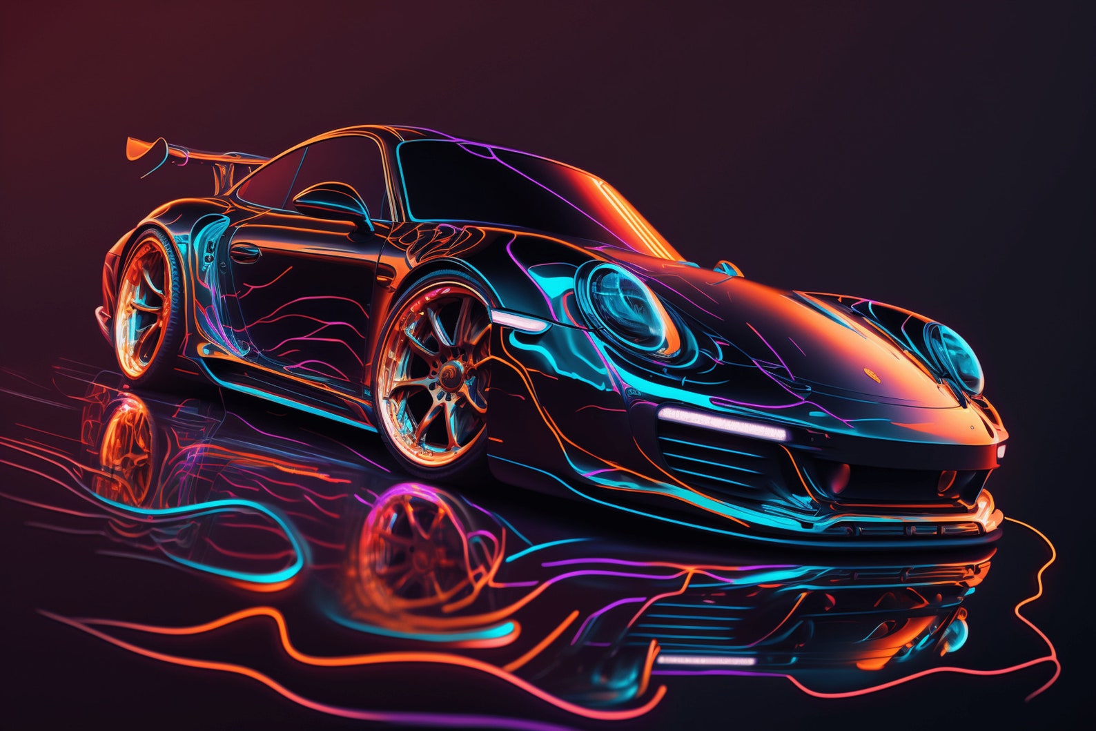 Neon Abstract Porsche Sports Car Art Fan Gift - Instant Download - Etsy