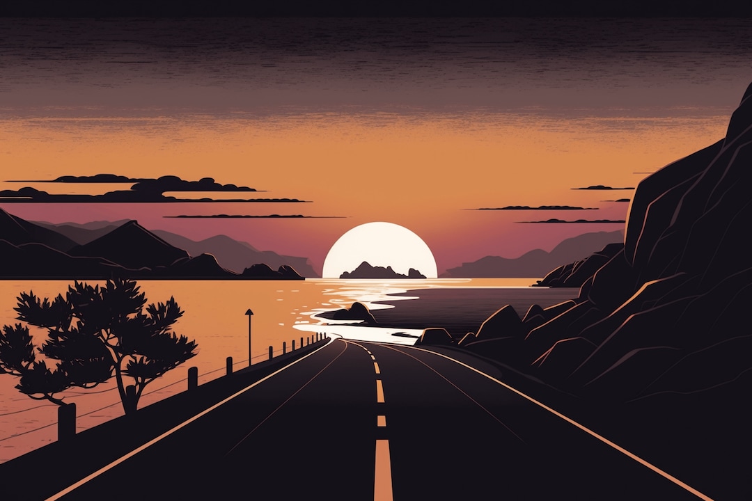 Scenic Drive at Sunset: Digital Art Instant Download for Wall Decor - Etsy