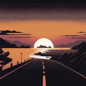Scenic Drive at Sunset: Digital Art Instant Download for Wall Decor - Etsy
