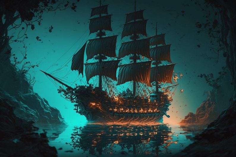 Pirate Ship Painting: Fantasy Sailing Art Print (digital Download) - Etsy