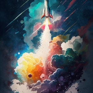 Digital Rocket Art Instant Download - Space Home Decor Wall Art Print ...