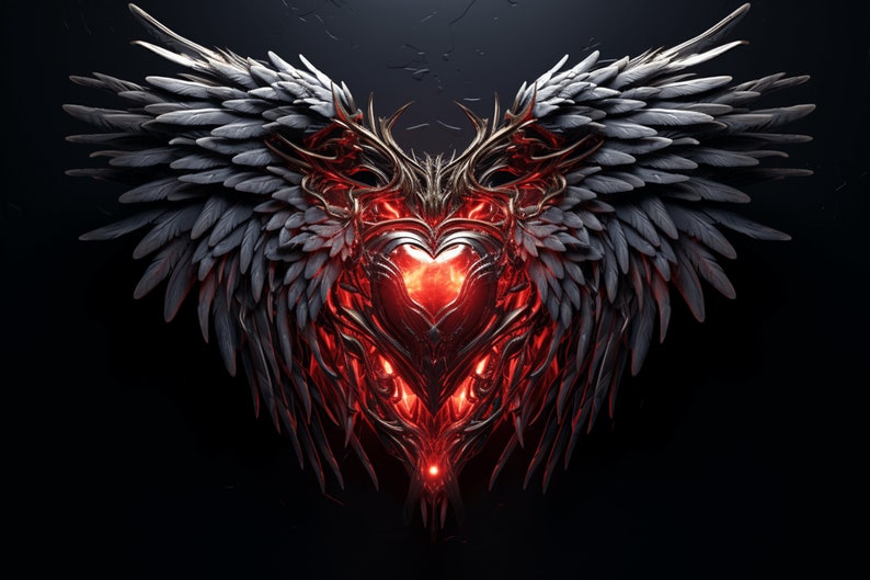 Symbol of Love and Freedom: Heart With Wings Digital Wall Art - Instant ...