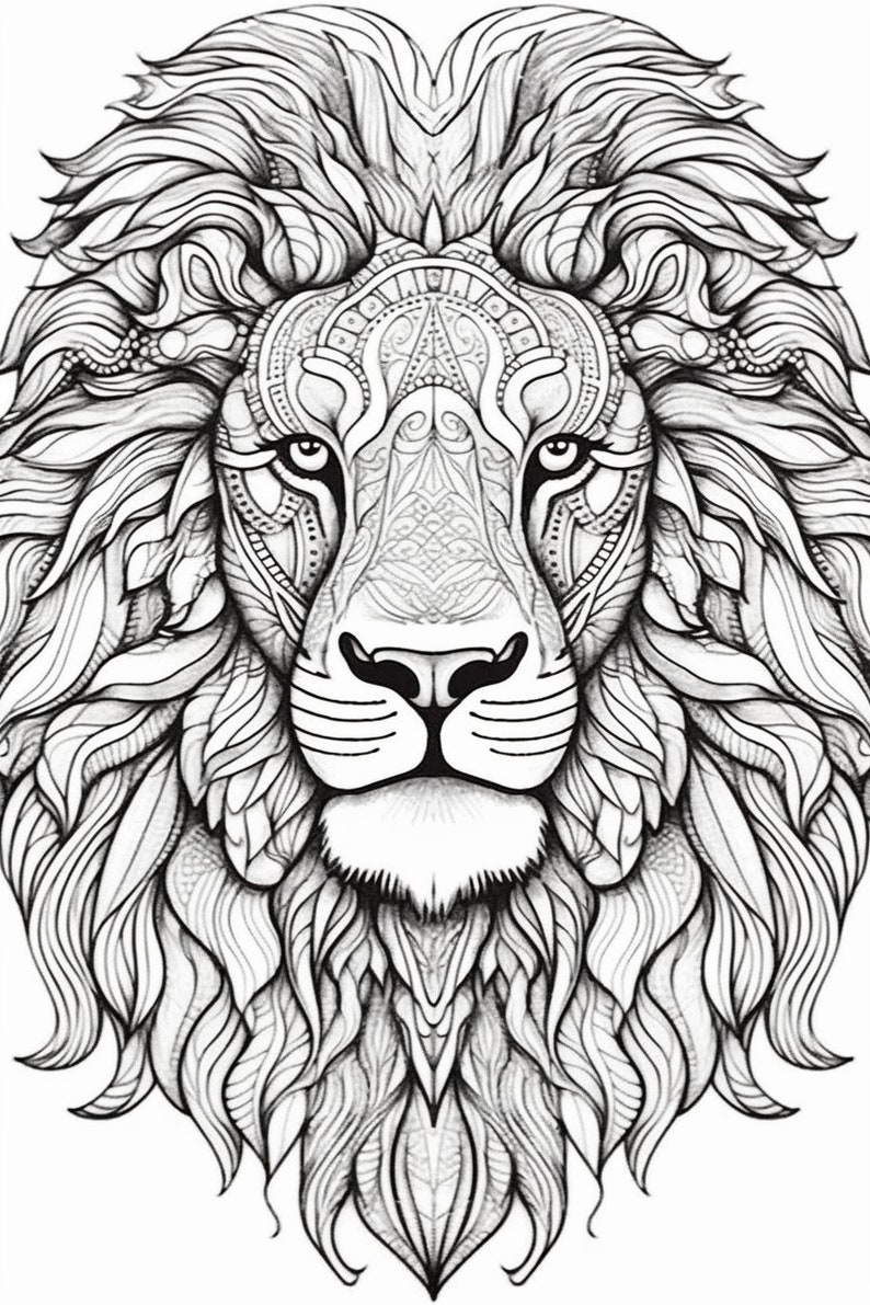 Lion Coloring Pages Digital Art Instant Download - Enhance Creativity ...