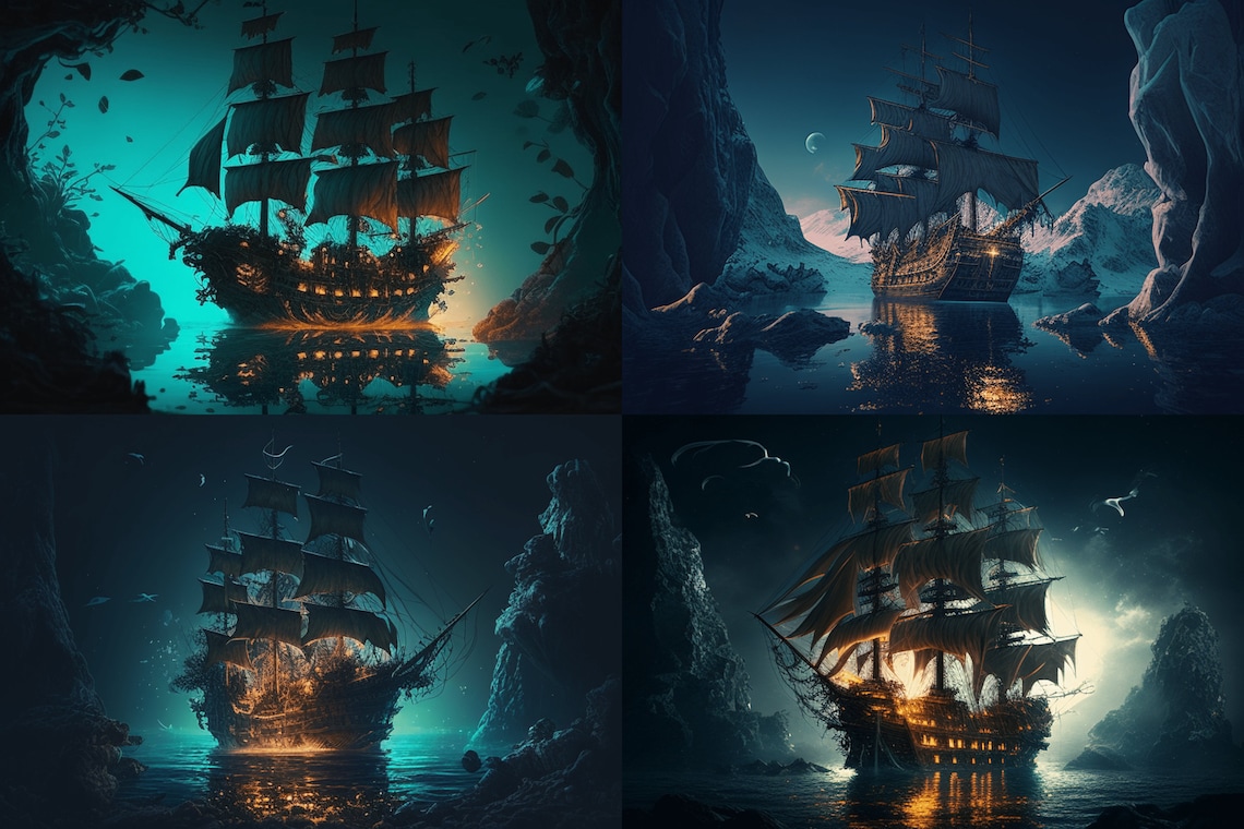 Pirate Ship Painting: Fantasy Sailing Art Print (digital Download) - Etsy