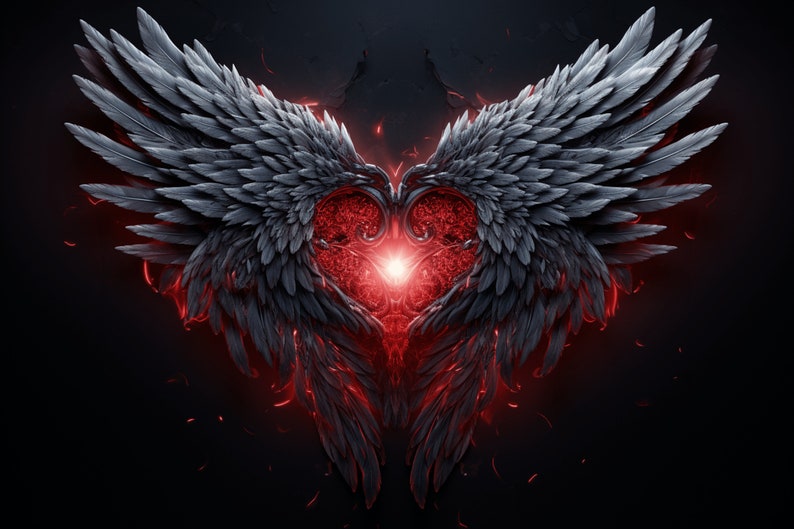 Symbol of Love and Freedom: Heart With Wings Digital Wall Art - Instant ...