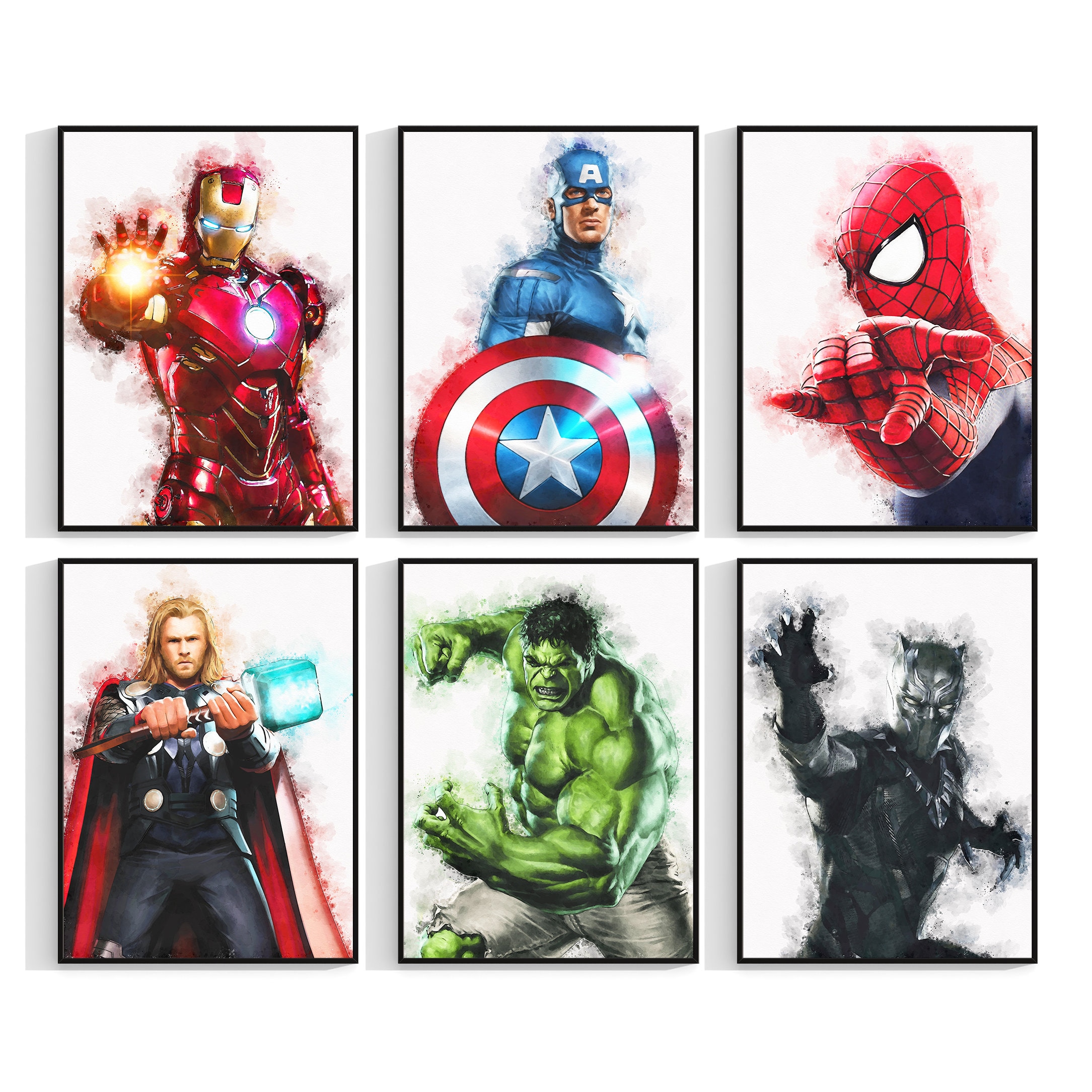 Superhero Set of Poster Prints Watercolour Gift Printable Wall Art ...
