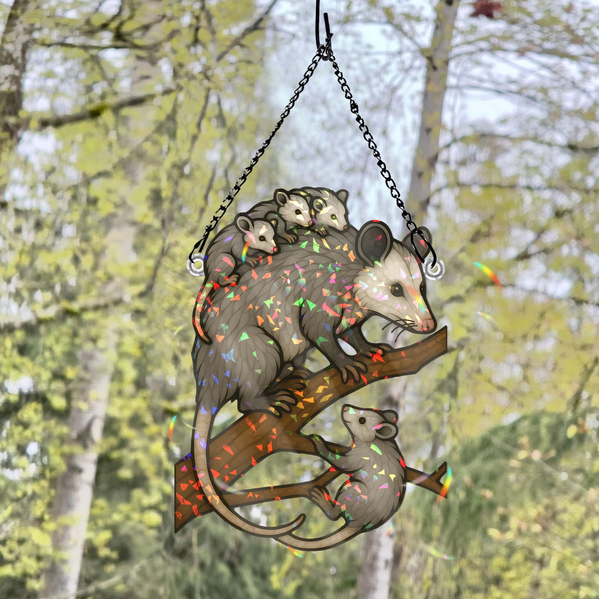 Opossum Mom Glass Hologram Acrylic Suncatcher, Whimsical Mother's Day ...
