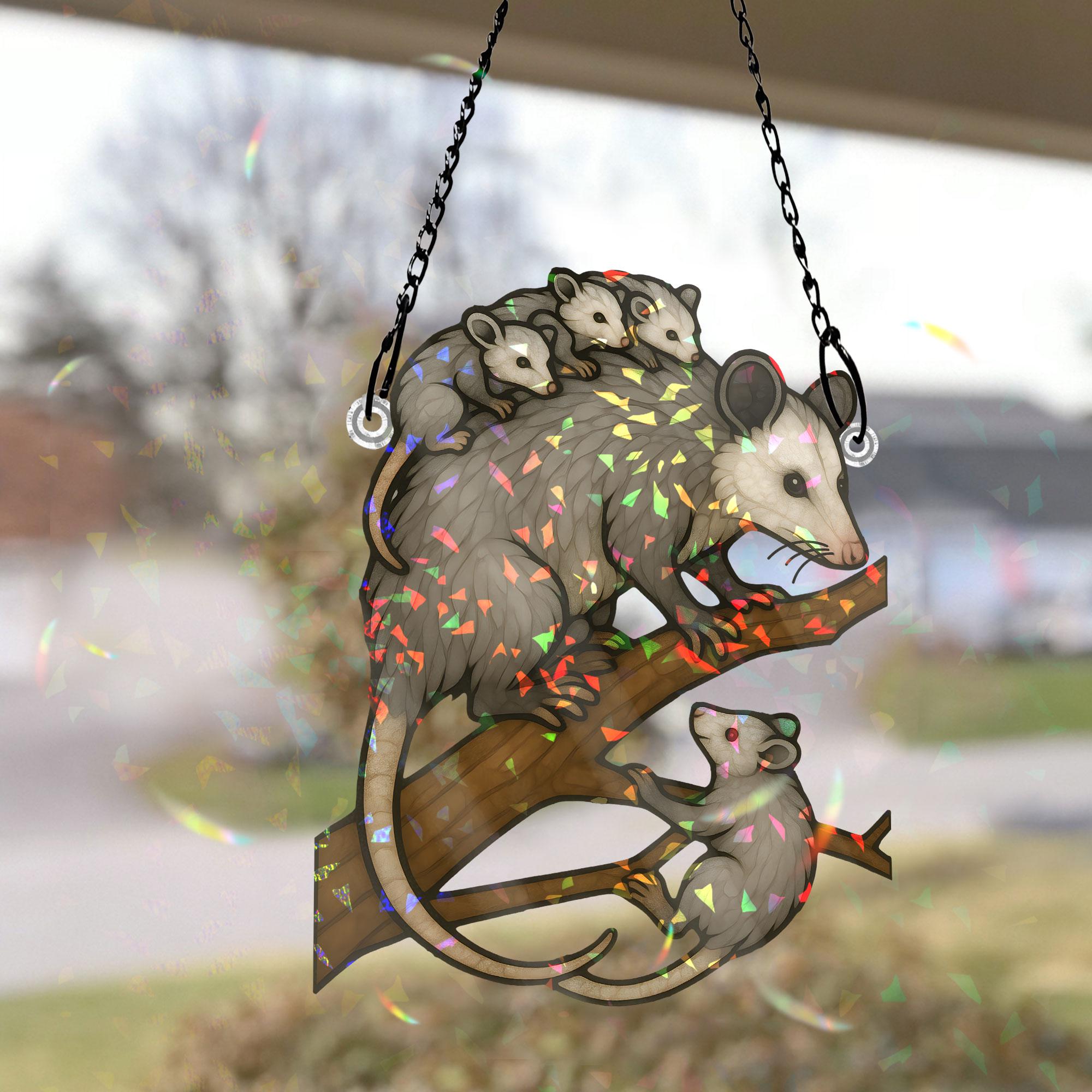Opossum Mom Glass Hologram Acrylic Suncatcher, Whimsical Mother's Day ...