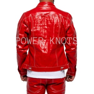 Men's Shiny Red Patent Denim Style Leather Shirt, Men's Red Leather ...