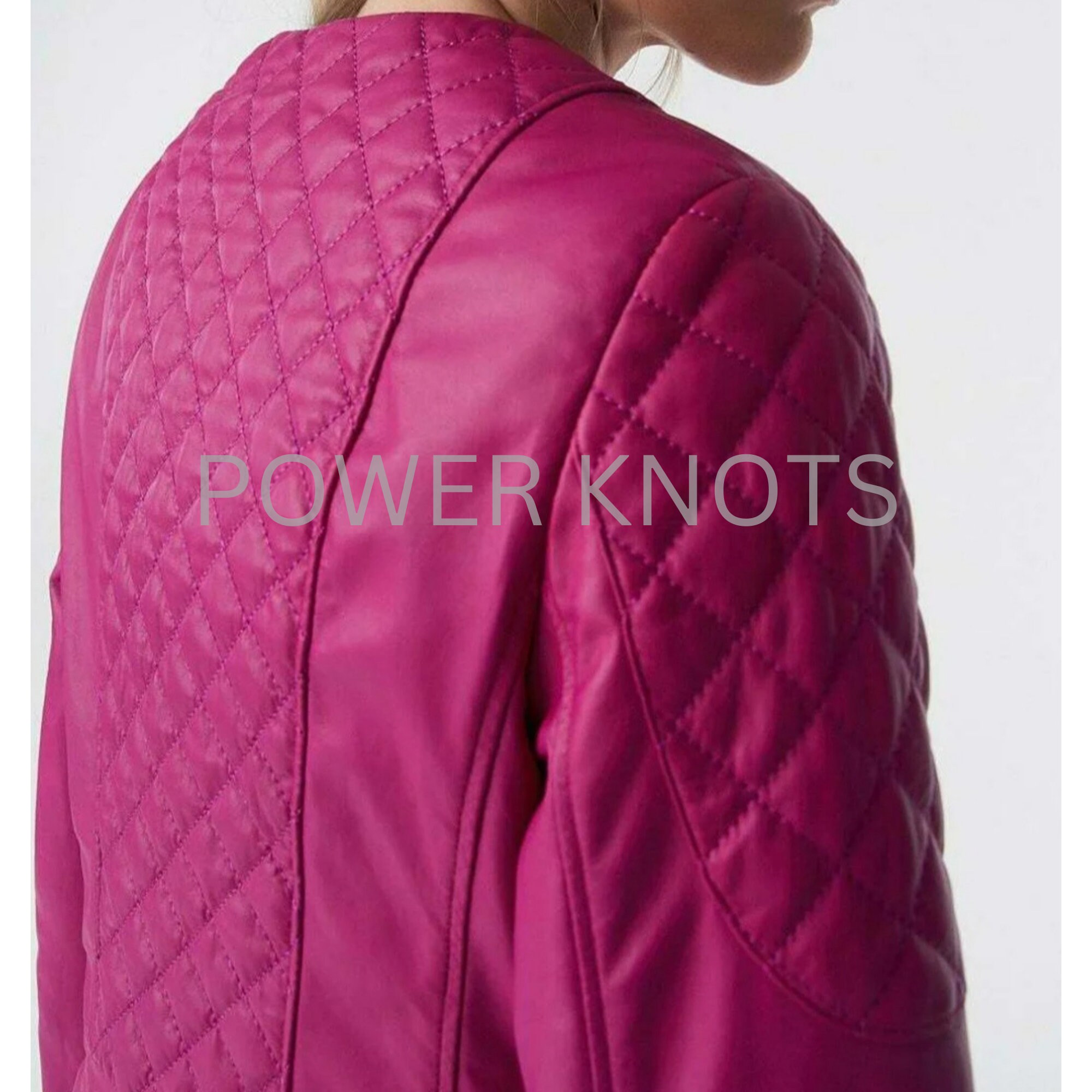Women's Fuchsia Pink Solid Casual Motorcycle Biker Quilted Round Neck ...