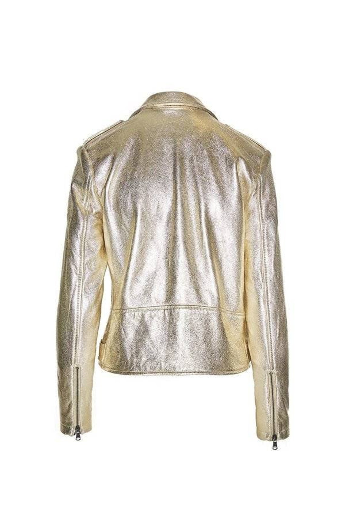Women's Light Gold Metallic Foil Solid Casual Motorcycle Biker Leather ...
