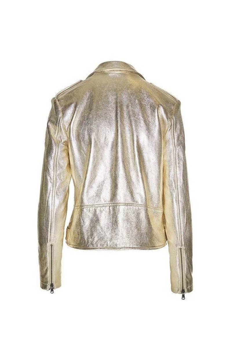 Women's Light Gold Metallic Foil Solid Casual Motorcycle Biker Leather ...